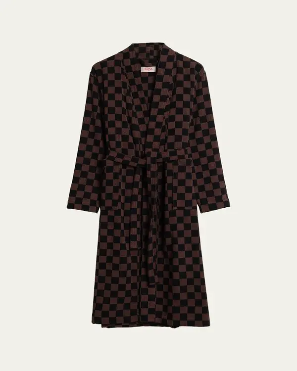 BAINA Sulis Cotton Check Bath Robe - Tabac And Noir