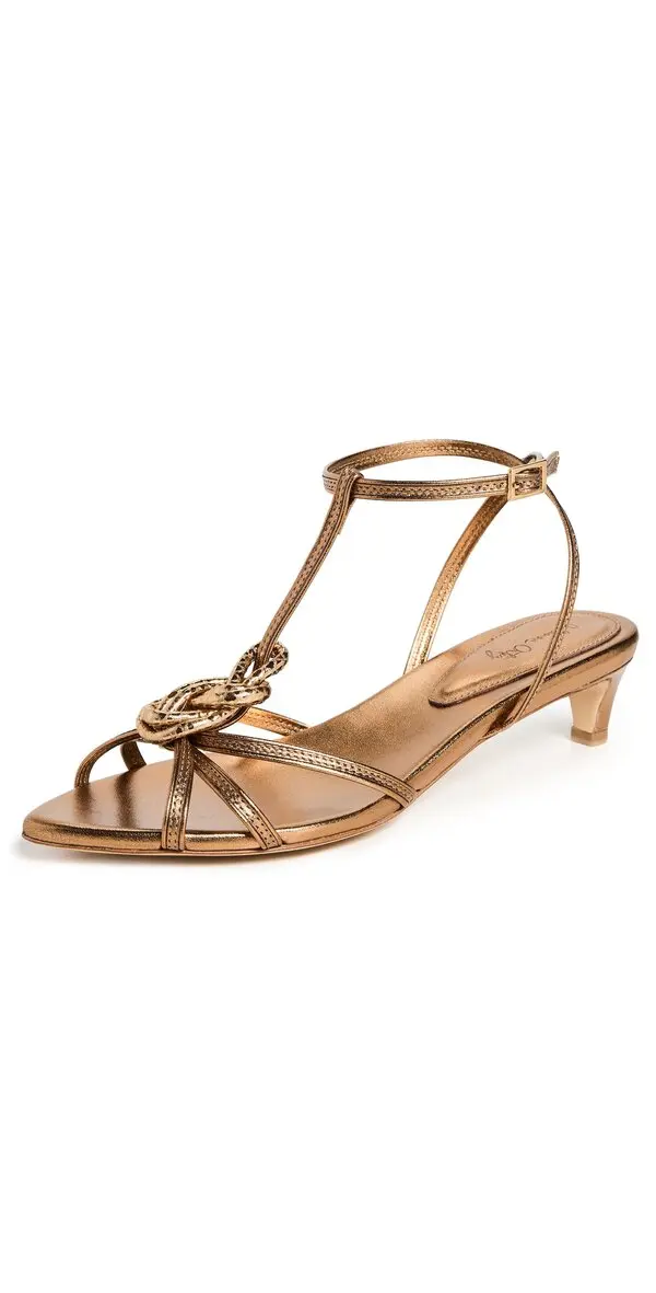 Johanna Ortiz Delhi Dunes Kitten Heel Sandals In Gold/Black 75