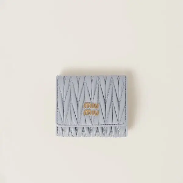 Miu Miu Small Matelassé Nappa Leather Wallet - Pearl Gray