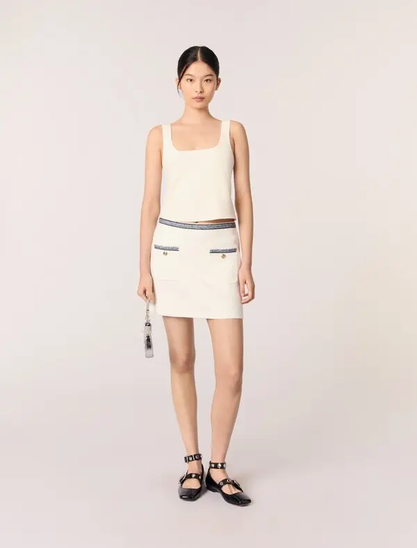 Maje Cotton Short Skirt With Braided Trim - Ecru