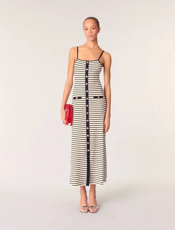 Maje Rib Knit Maxi Dress - Navy / Ecru