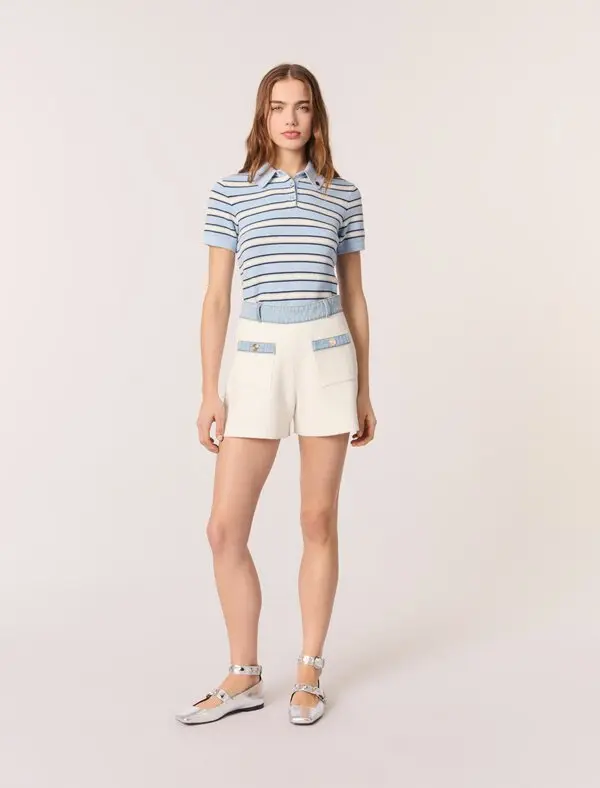 Maje Knitted Shorts With Denim Trim - Ecru