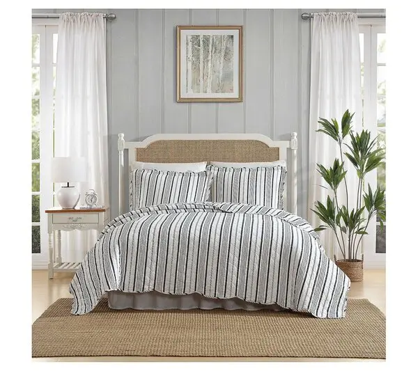 Laura Ashley Stripe Perfection Grey Full/queen Uilt Sham Set