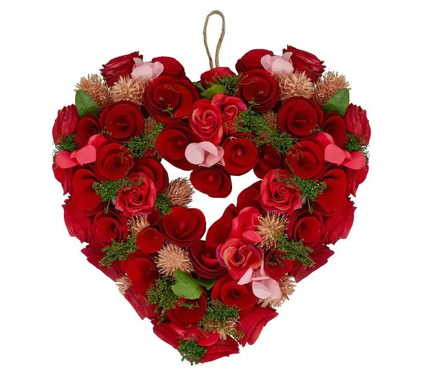 NORTHLIGHT Wooden Rose Valentine's Day Wreath 1 3.5 - One-color
