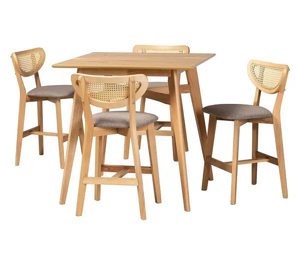 BAXTON STUDIO Dannell Grey Fabric And Wood 5-piece Pub Set