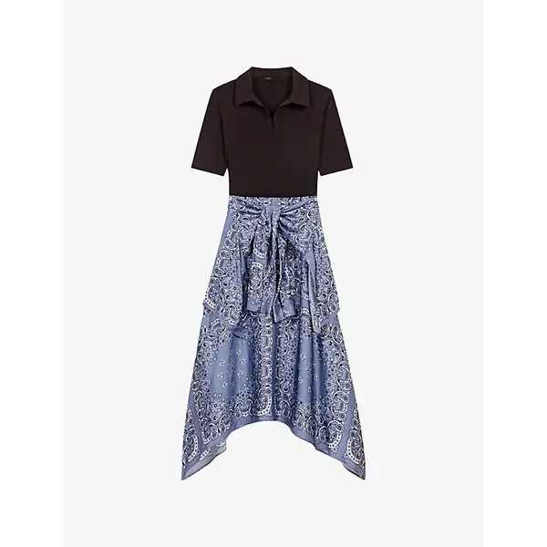 Maje Two-in-one Cotton-blend And Satin Midi Dress - Bleus