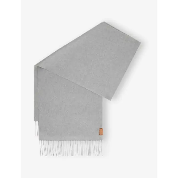 Loewe Logo-patch Fringed Cashmere Scarf - Light Grey