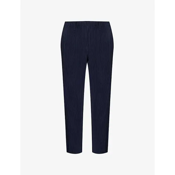 Issey Miyake Regular-fit Pleated Knitted Trousers - Navy