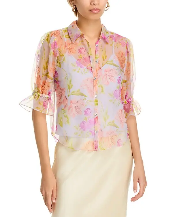 Cinq À Sept Midnight Tulips Fiona Silk Blouse - Pale Lavender Multi