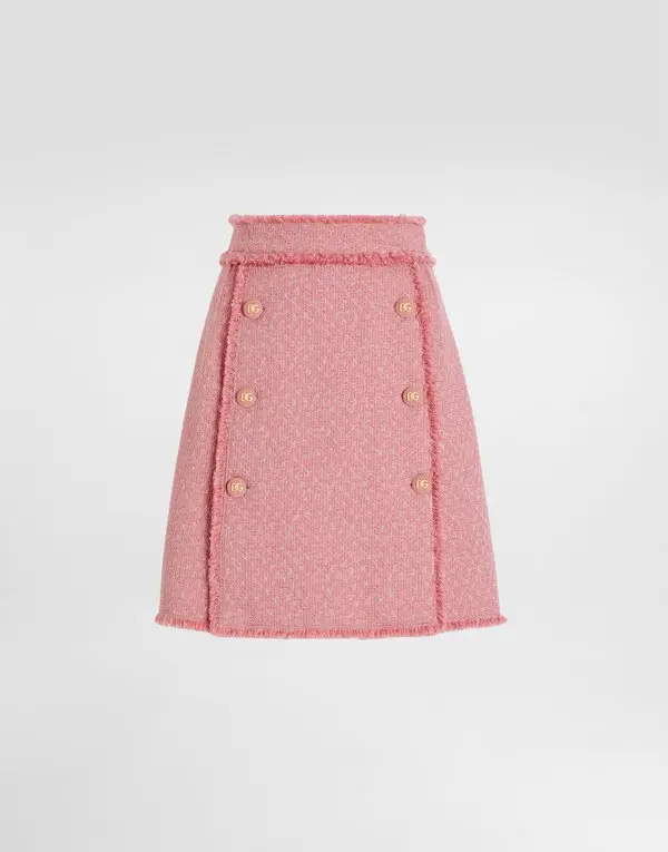 Dolce & Gabbana Short Raschel Tweed Skirt With Dg Logo Buttons - Pink
