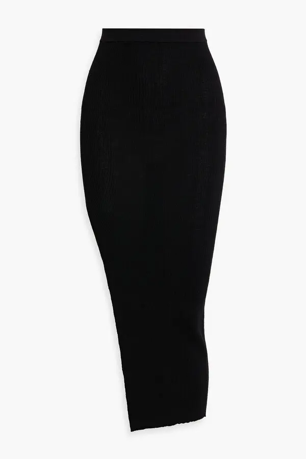 Rick Owens Ziggy Ribbed Wool-blend Midi Skirt - Black