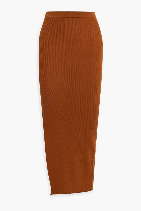 Rick Owens Ziggy Ribbed Wool-blend Midi Skirt - Tan