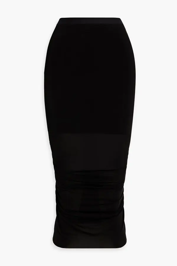 Rick Owens Ruched Cupro-blend Jersey Midi Pencil Skirt - Black