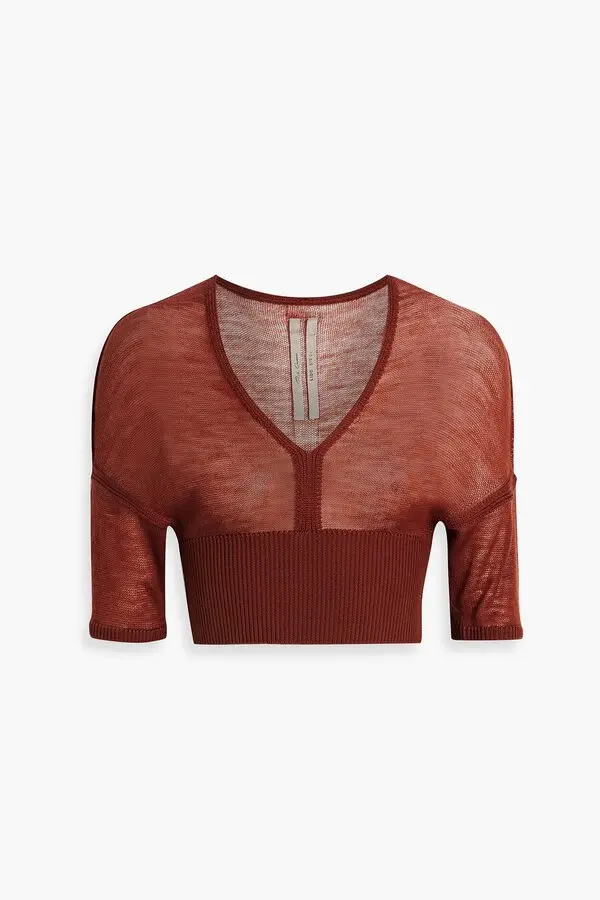 Rick Owens Cropped Wool Top - Brown