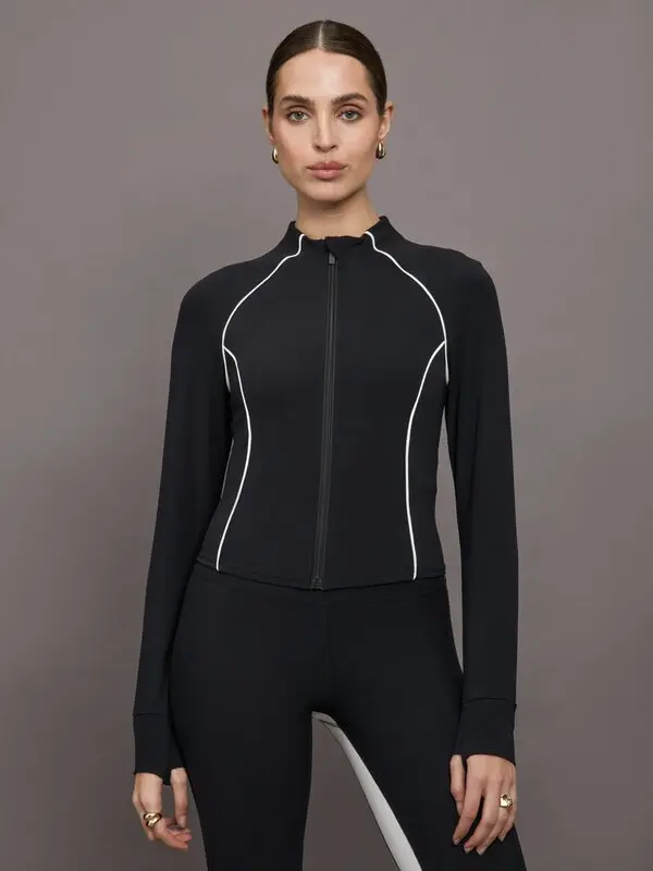 Carbon38 Colorblock Corset Zip Top - Black/cloud Dancer