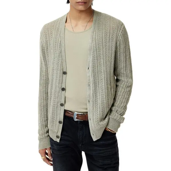 John Varvatos Kliment Mixed Media Linen Cardigan