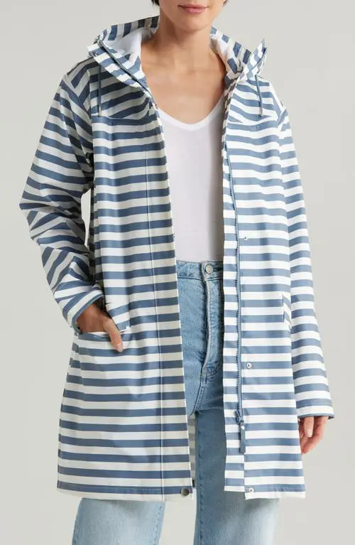 Helly Hansen Moss Waterproof Rain Coat - 601 Washed Navy Stripe Aop