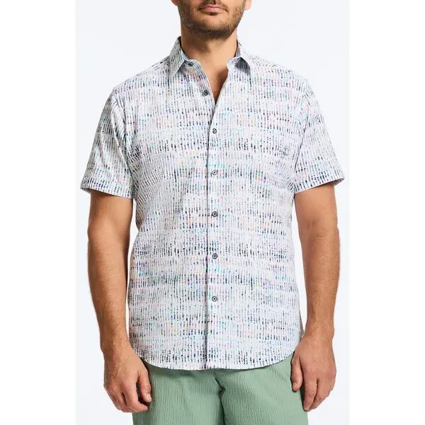 Robert Graham Ponza Stripe Short Sleeve Cotton Seersucker Button-up Shirt - Blue/ White Multi
