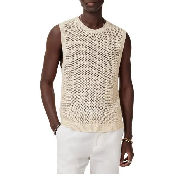 John Varvatos Augusto Chunky Wool & Linen Sweater Vest - Eggshell