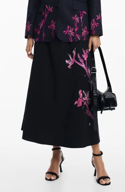 Desigual Orchid Print A-line Skirt