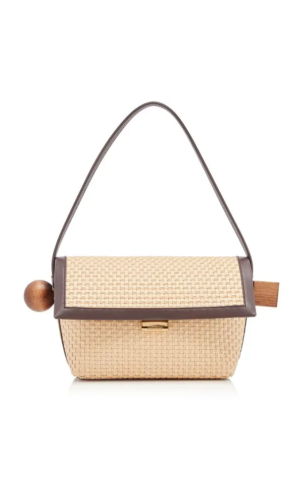 Jacquemus The Rond Carré Leather-trimmed Woven Bag - Neutral