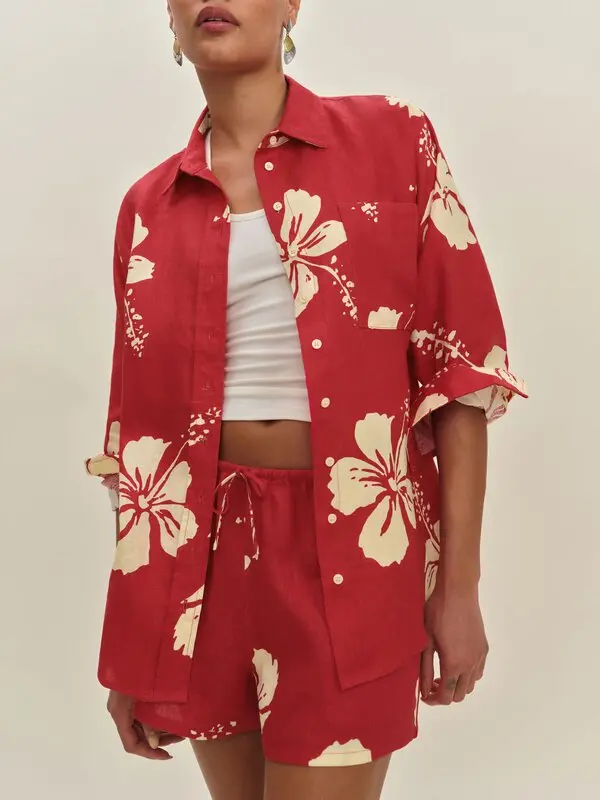 REFORMATION Eli Oversized Linen Shirt - Paradise Lost