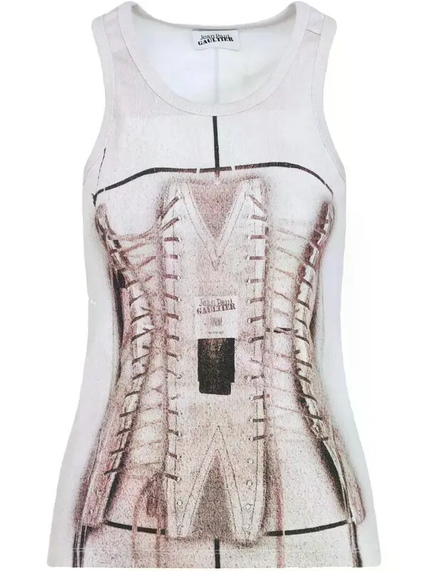 Jean Paul Gaultier Cage Trompe L'œil Printed Top - White
