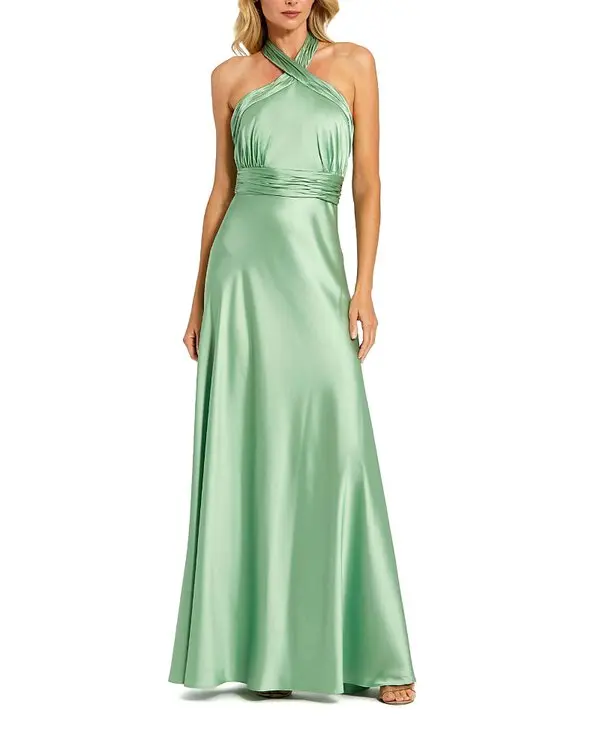 Mac Duggal Ruched Halter Neck Satin Gown