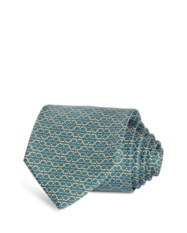 FERRAGAMO Gancini Silk Tie - Green