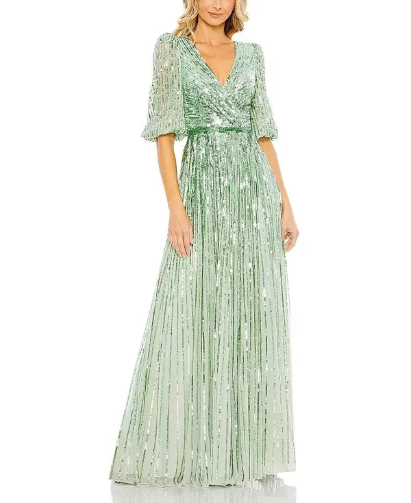 Mac Duggal Sequined Wrap Gown - Sage