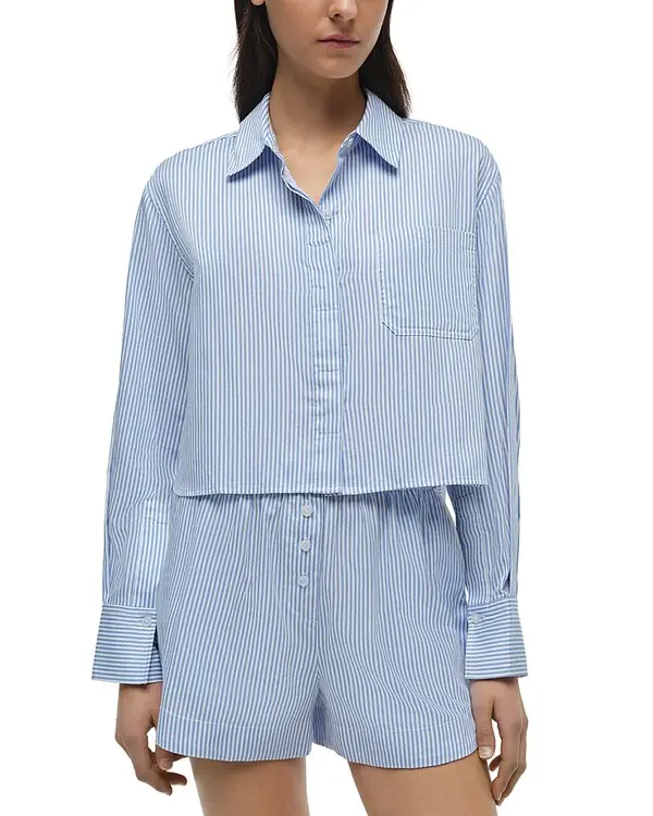 Simkhai Renata Cropped Shirt - Blue Hydrangea Stripe