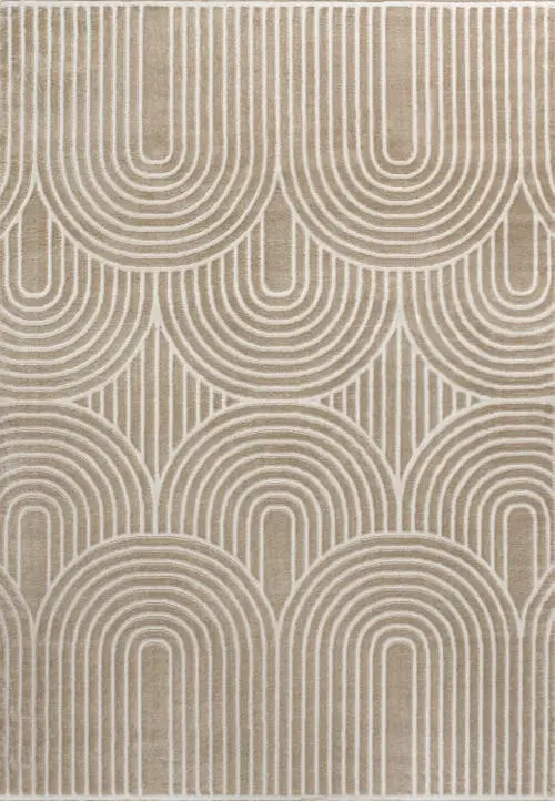 JONATHAN Y Ariana Midcentury Art Deco Striped Arches Two-tone High-low Area Rug - Beige/cream