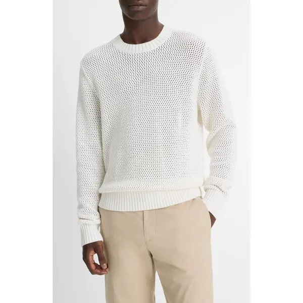 Vince Open Stitch Cotton & Cashmere Crewneck Sweater