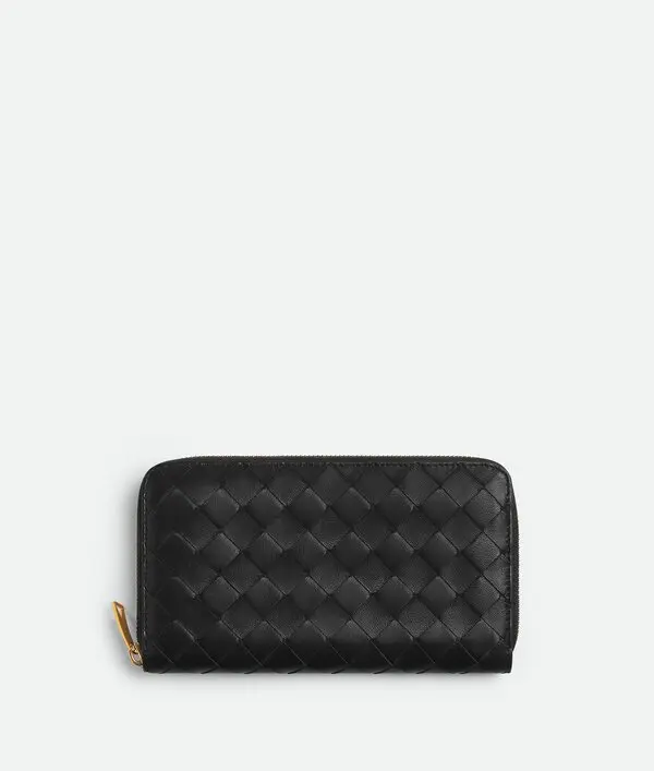 Bottega Veneta Intrecciato Zip Around Wallet - Black