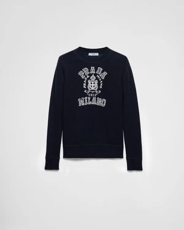 Prada Wool And Cashmere Intarsia Sweater - Blue/white