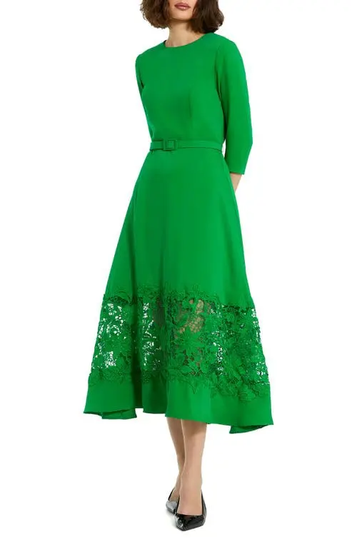Mac Duggal Crepe Boat Neck Midi Dress With Applique - Spring Green