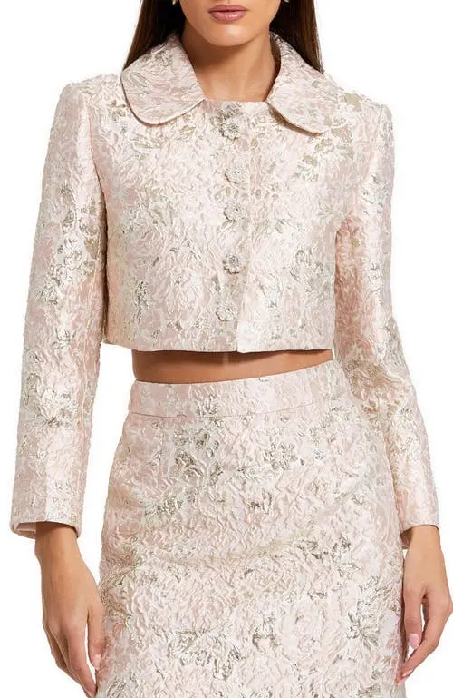 Mac Duggal Pearl Button Brocade Cropped Jacket