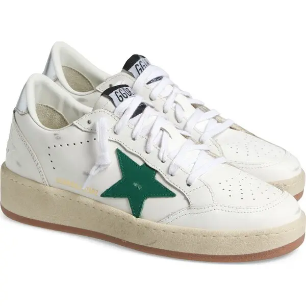 Golden Goose Ball Star 2 Low Top Sneaker - White/ Green/ Silver