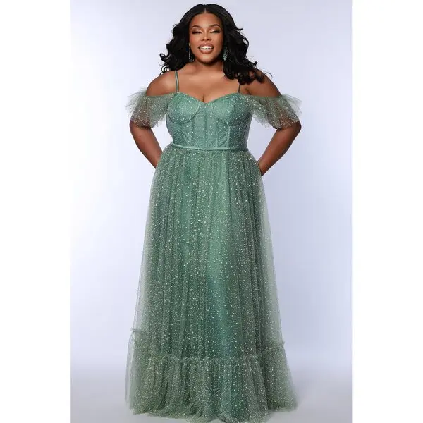 SYDNEY'S CLOSET V-neck A-line Gown - Sage