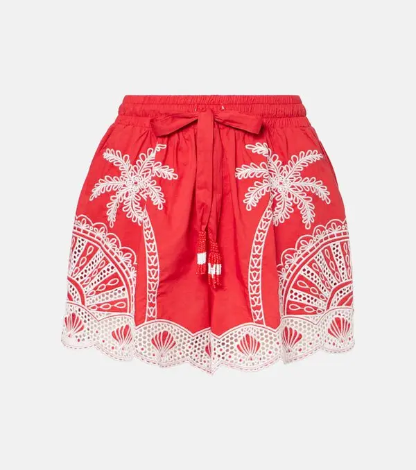 Farm Rio Palm Trees Cotton Shorts - Red