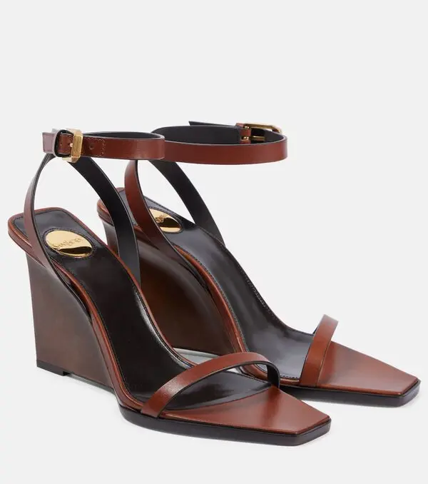 Saint Laurent May 90 Leather Wedge Sandals - Brown