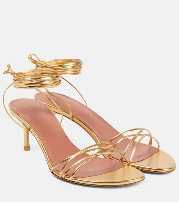 Amina Muaddi Lori 60 Metallic Leather Sandals
