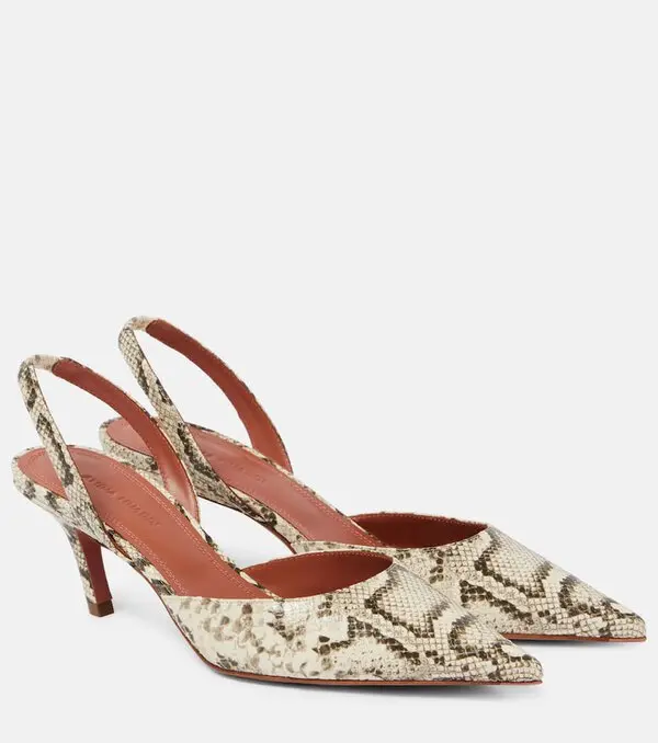 Amina Muaddi Sofia Snake-effect Slingback Pumps - Beige