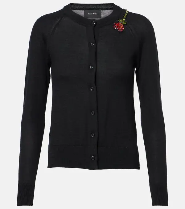 Simone Rocha Embellished Wool And Silk Cardigan - Black