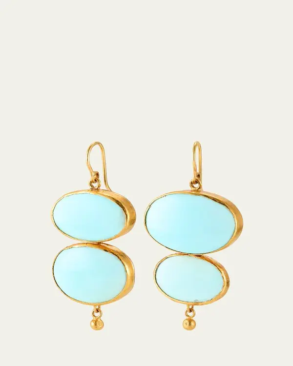 Judy Geib Double-drop Persian Turquoise Dangle Earrings