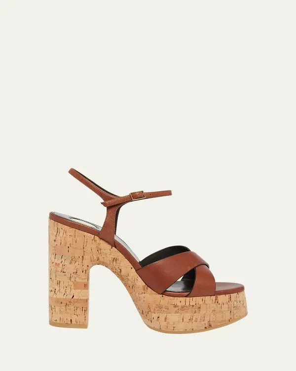 Saint Laurent Bianca Leather Platform Sandals - Wine