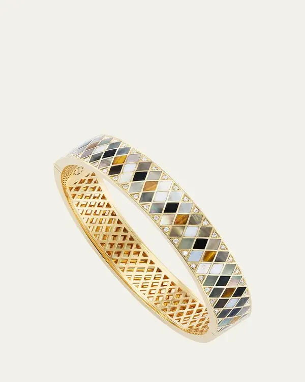 ORLY MARCEL 18k Yellow Gold Temple Tile Bangle With Diamonds, Mother-of-pearl And Gemstones