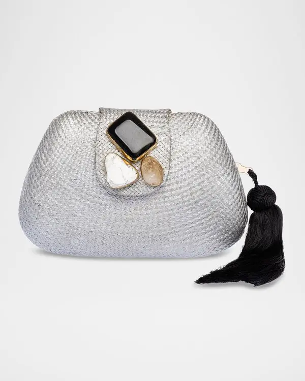 RAFE Tamu Stone Tassel Clutch - Silver