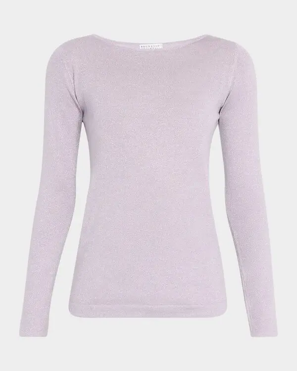 Brunello Cucinelli Metallic Cashmere-silk Knit Sweater - C9101 Purple Ash