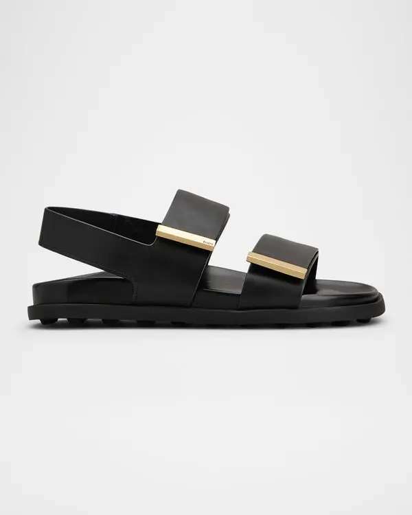 TOD'S Leather Dual-strap Comfort Sandals - Nero